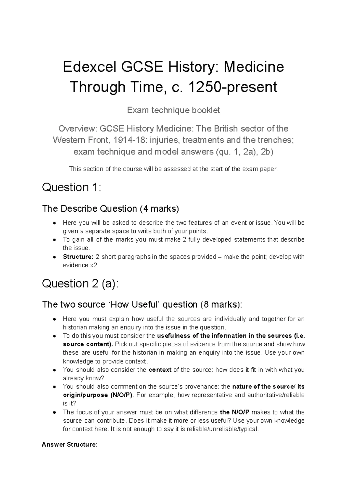 Edexcel GCSE History Medicine Through Time Exam Technique - Google Docs - Edexcel GCSE History ...