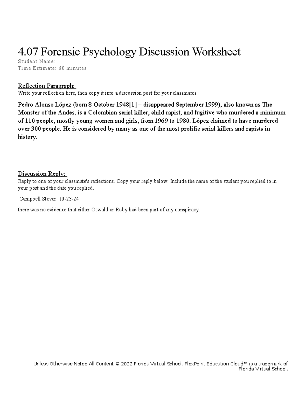Fs 4 07 Forensic Psychology Discussion Worksheet and Reflection Guide ...