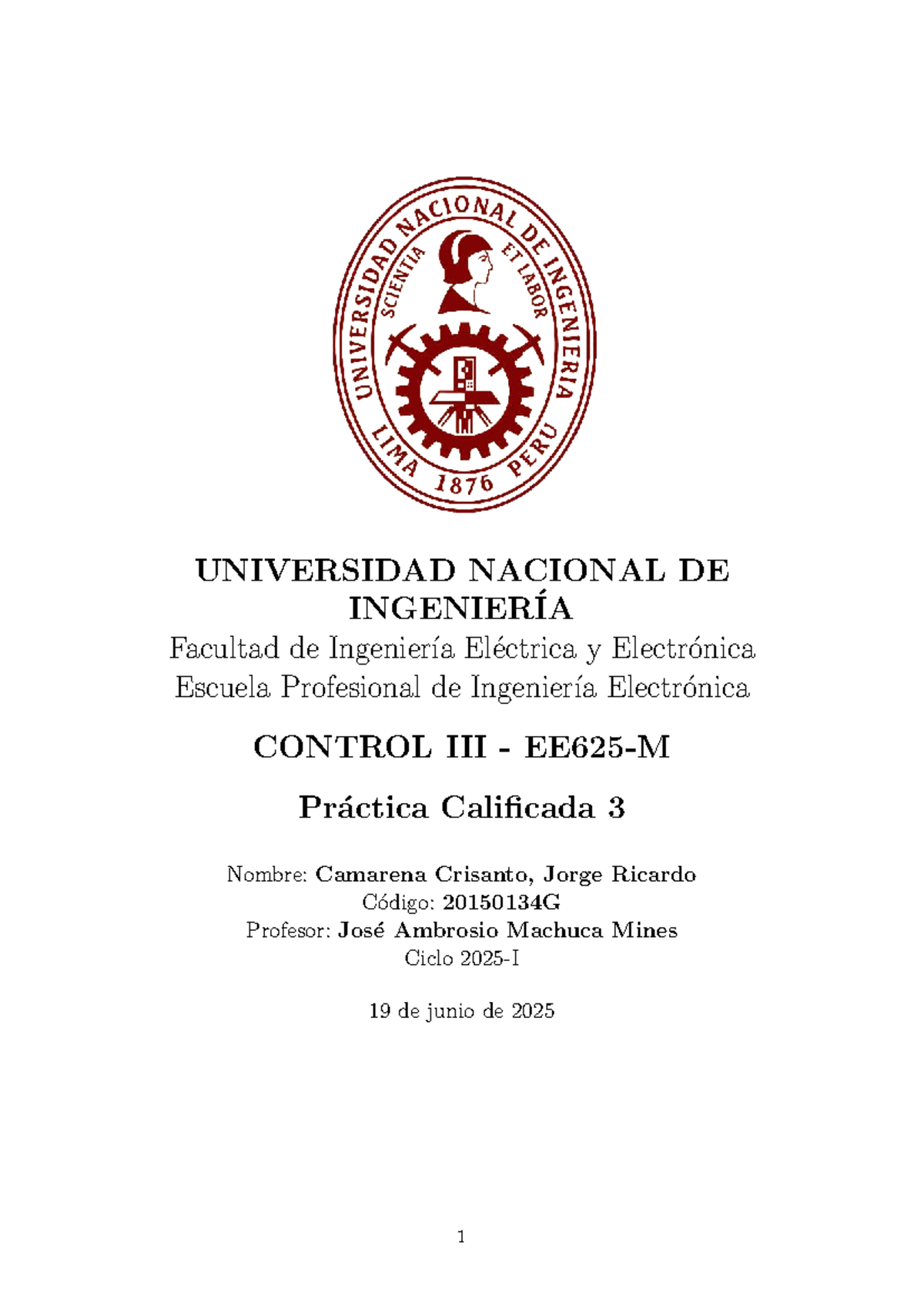 Práctica 3: Control de Sistemas - UNI Control 3 - Studocu