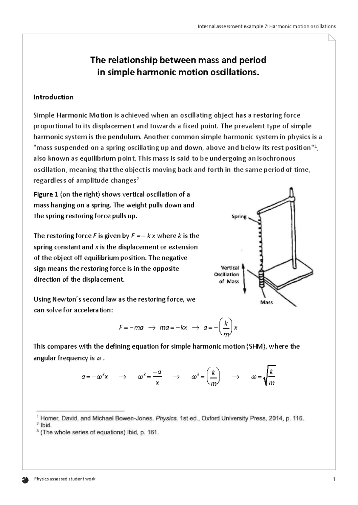 Physics IA 07: Investigating Mass-Period Relationship in SHM - Studocu
