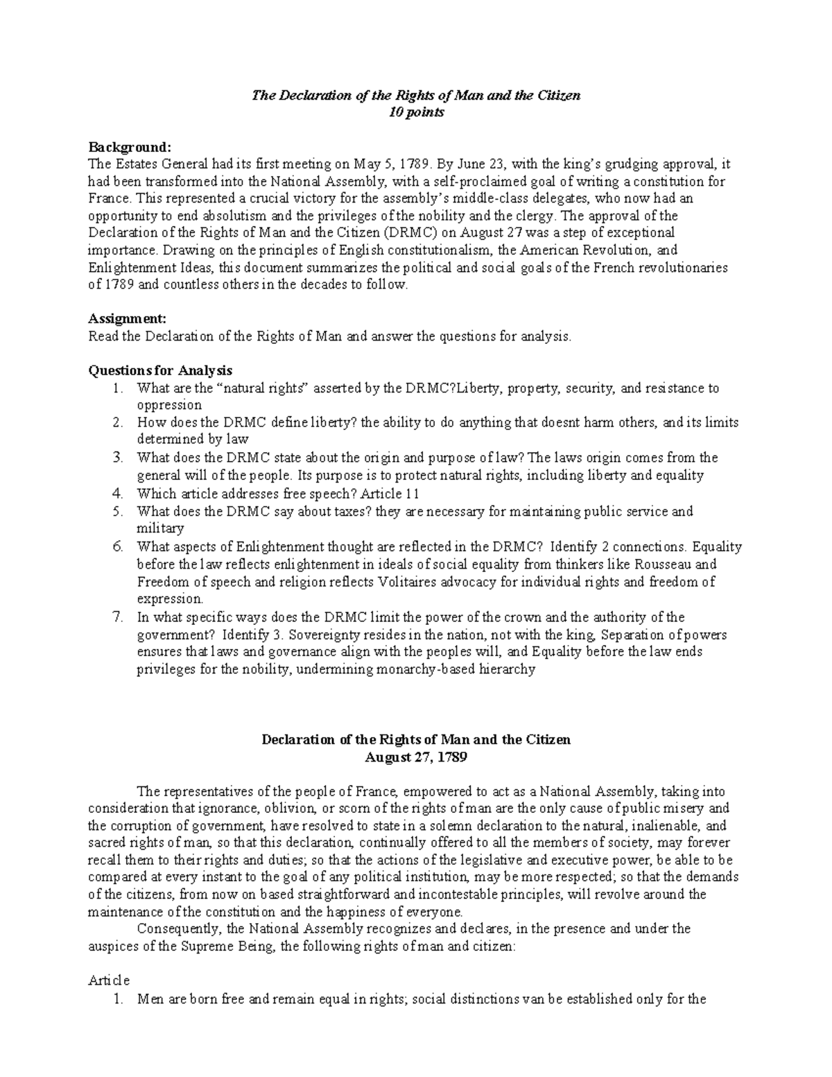 Dec Rights Man Citizen-1 - The Declaration of the Rights of Man and the ...