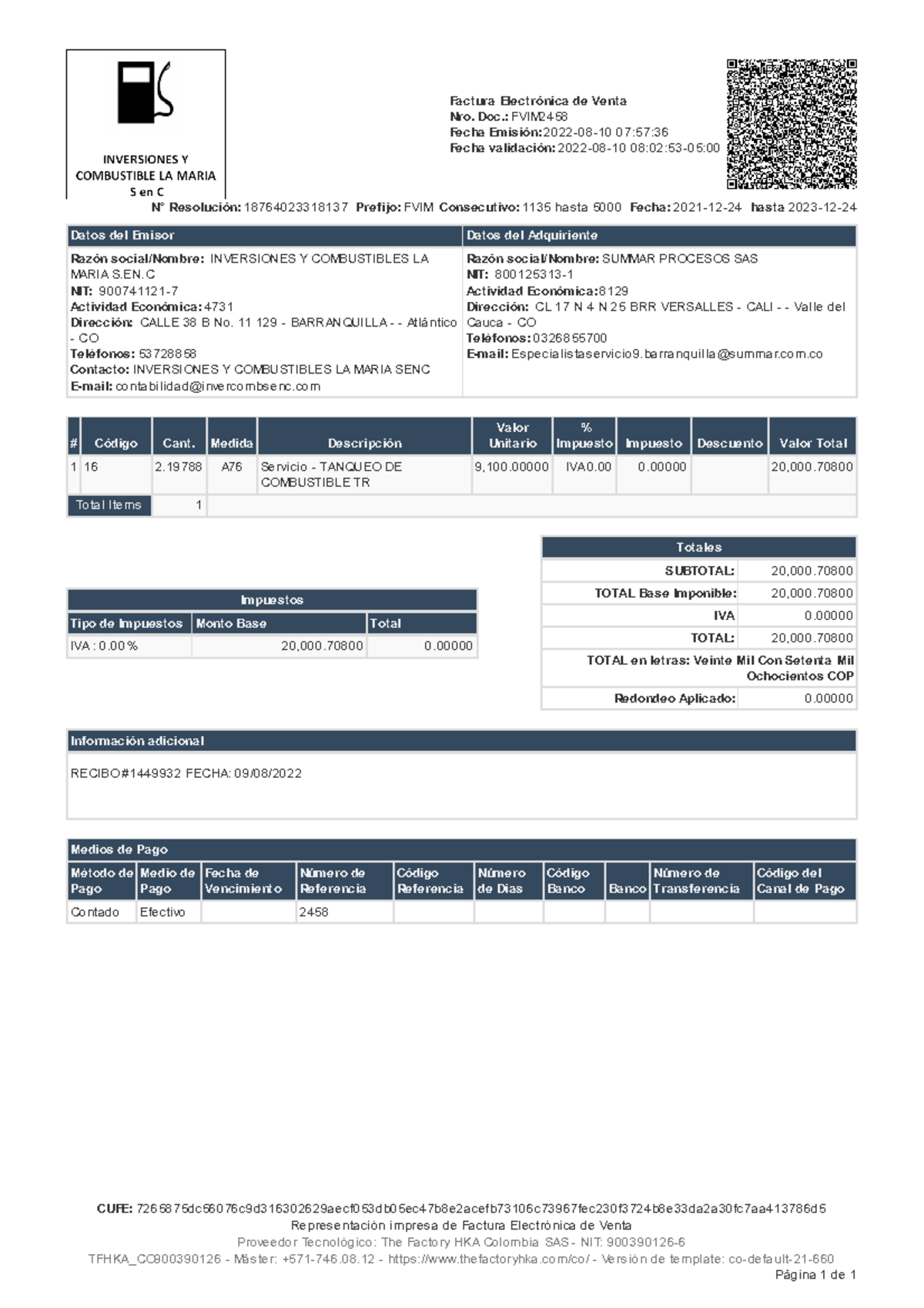 Factura Gasolina 1 - yuyut bhg - N° Resolución: 18764023318137 Prefijo ...