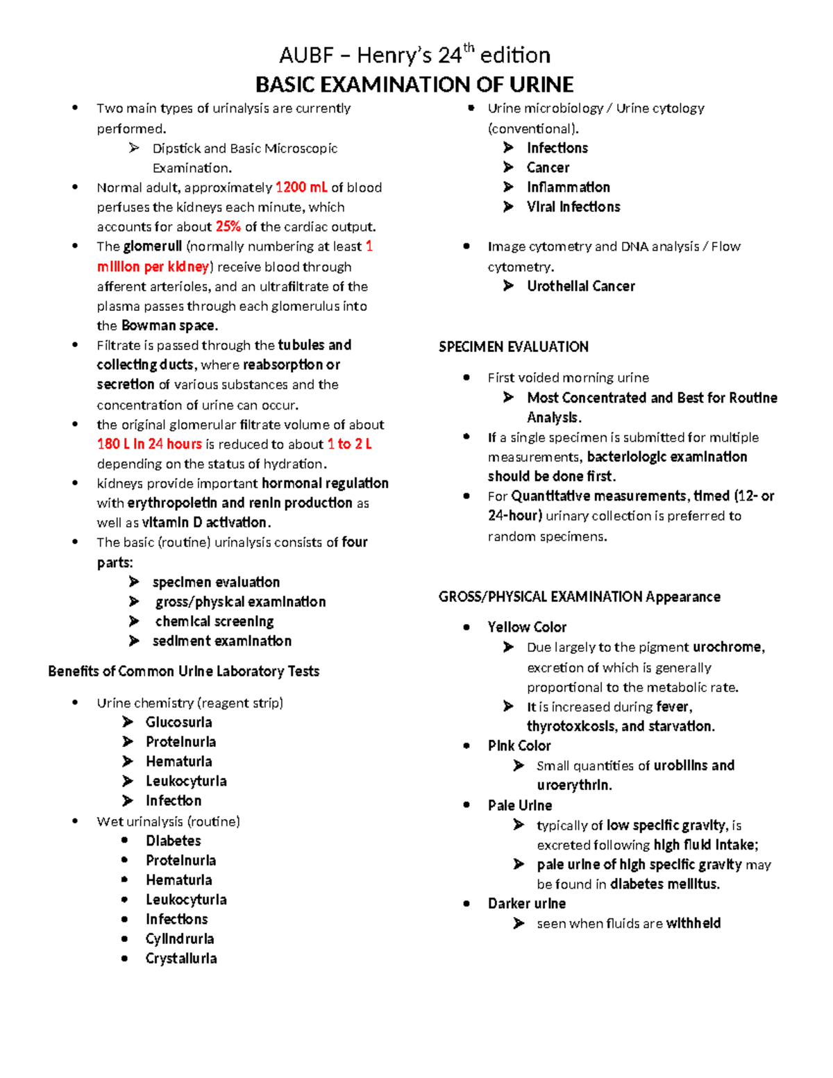AUBF-MTAP1 - Basic Examination of Urine - Henry's 24th Edition - Studocu