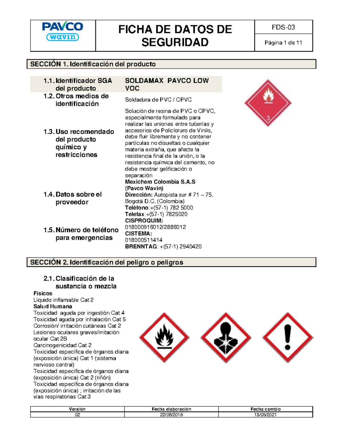 FDS 03 - Safety Data Sheet for Soldamax Pavco LOW VOC - Studocu