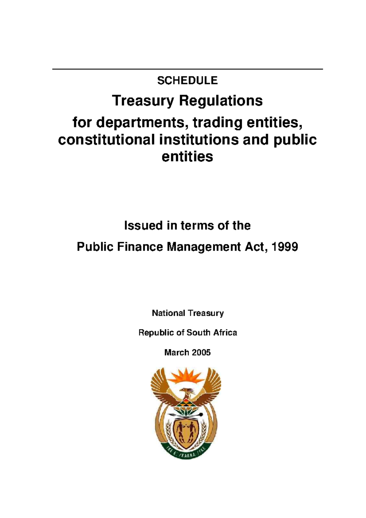 Draft Treasury Regulations for Public Finance Management Act (PFMA ...