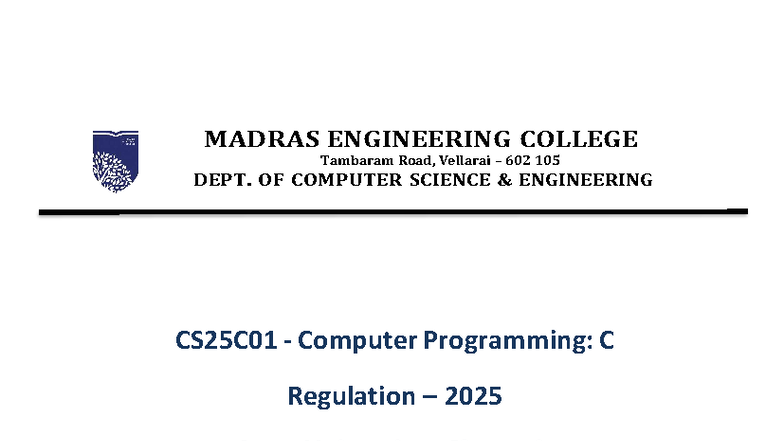 CS25C01 Computer Programming: C Comprehensive Study Notes - Studocu