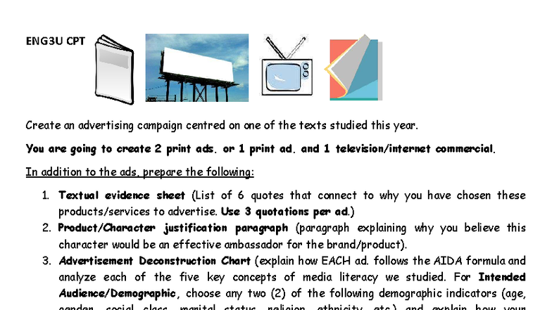 ENG3U CPT Advertising Campaign Project: Print Ads & Analysis - Studocu