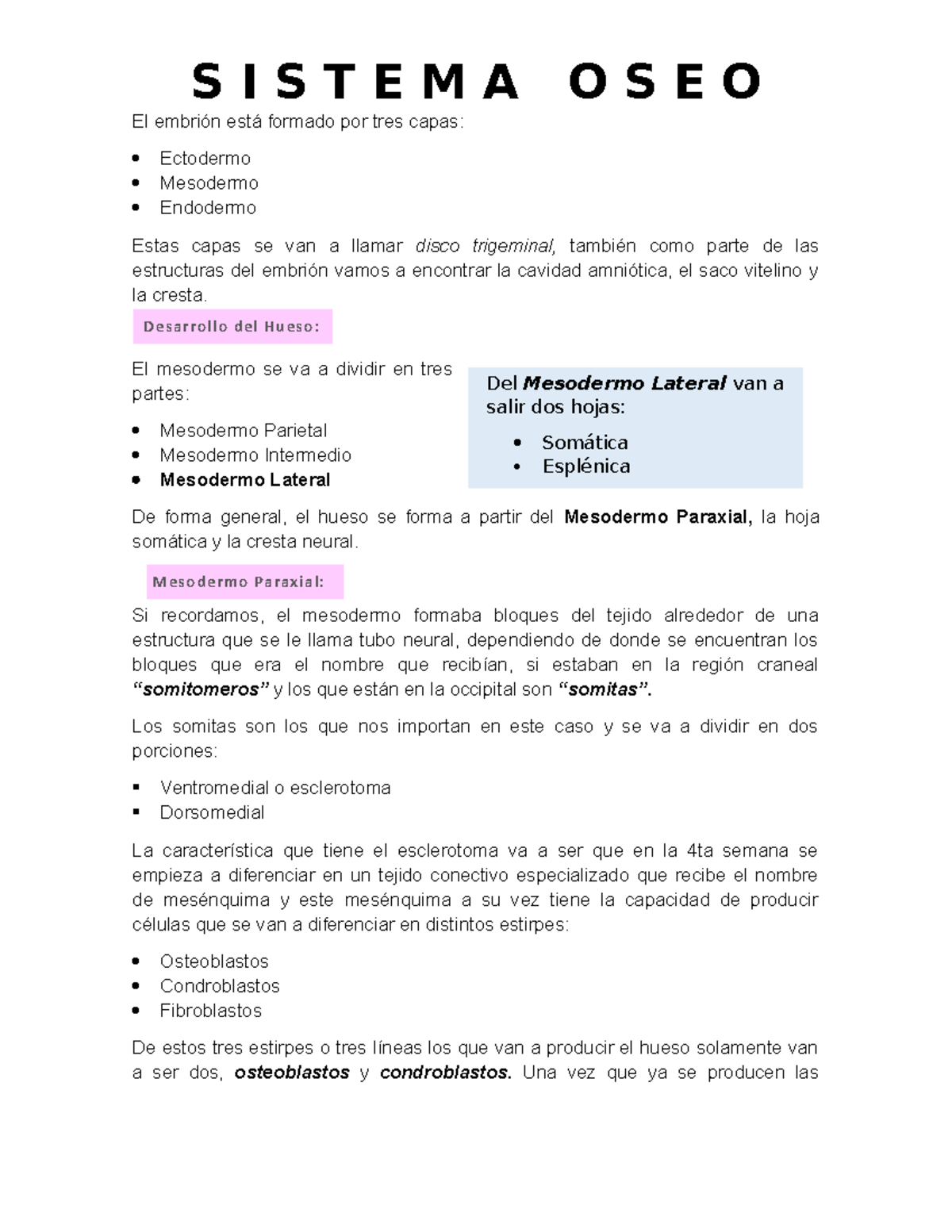 Embriologia del Sistema Oseo - Desarrollo del Hueso: Mesodermo Paraxial ...
