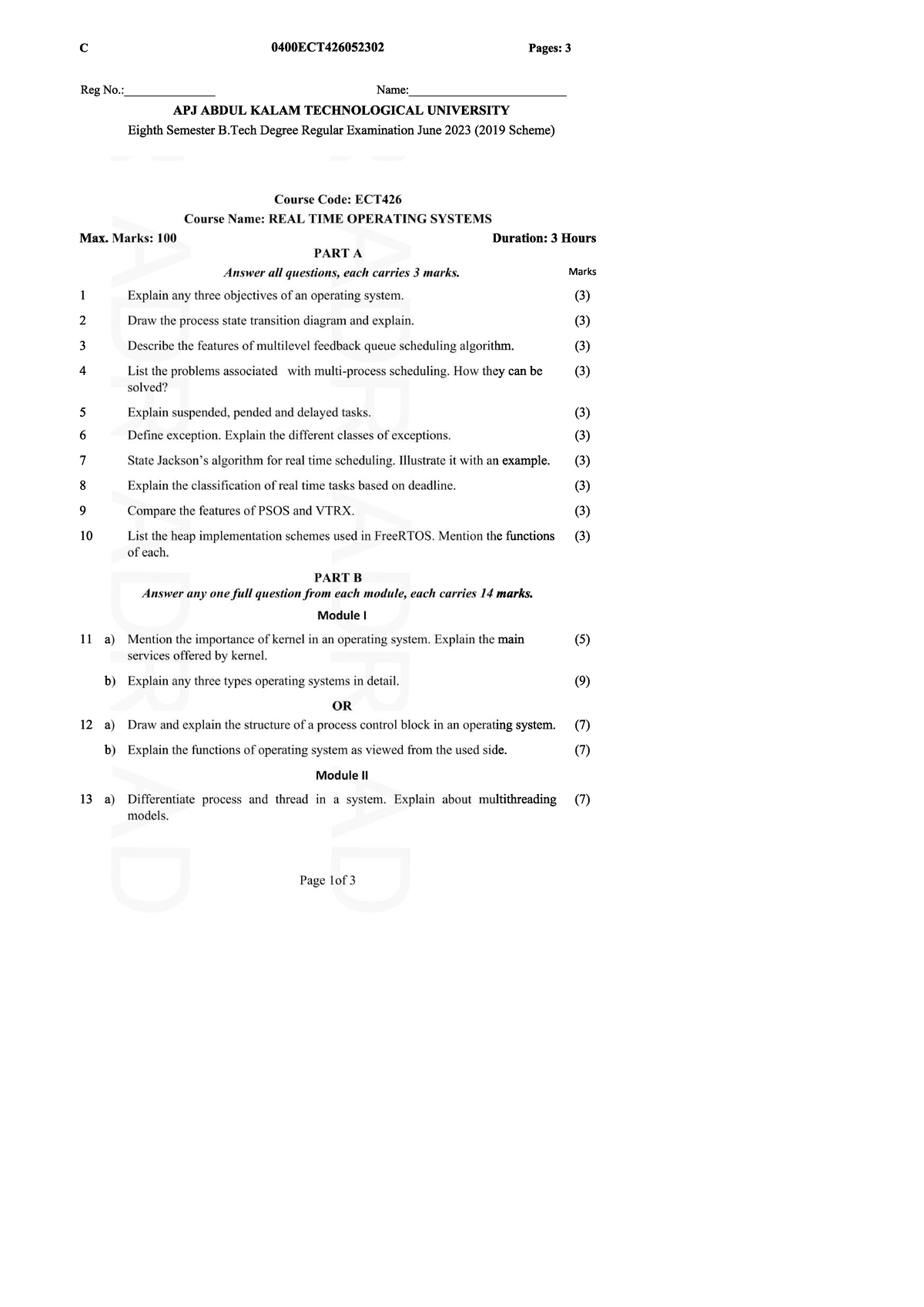 0400ECT426 Real Time Operating Systems Exam Questions - Sept 2025 - Studocu