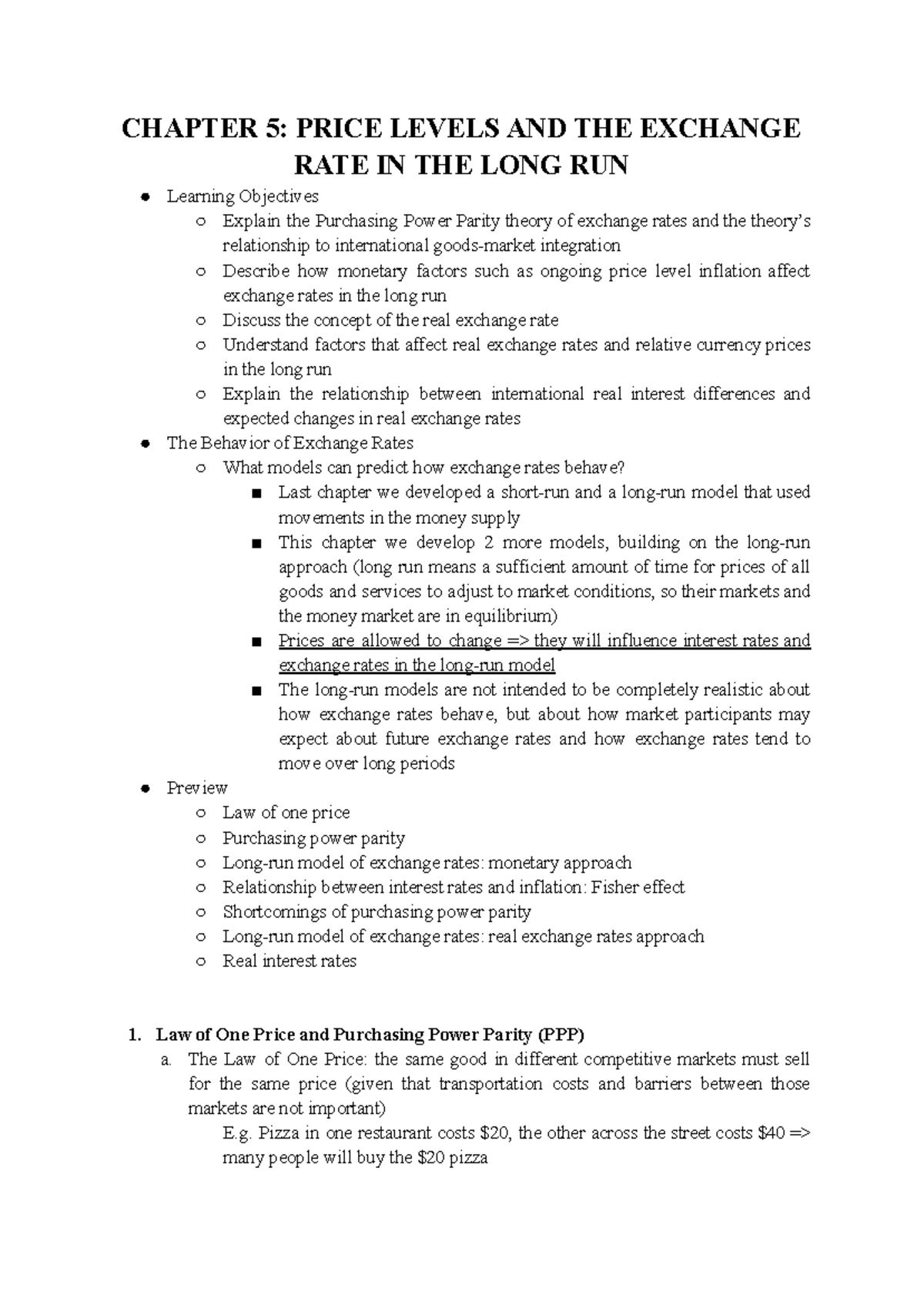 Chapter 5 - notes - CHAPTER 5: PRICE LEVELS AND THE EXCHANGE RATE IN ...