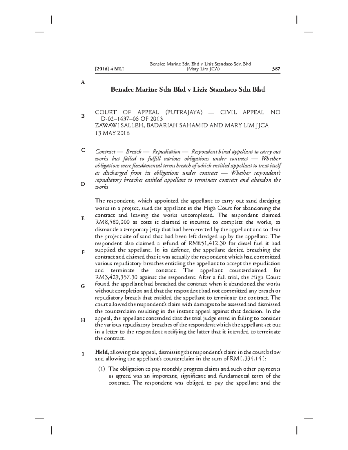 Benalec Marine Sdn Bhd v Liziz Standaco Sdn Bhd: Court of Appeal Ruling ...