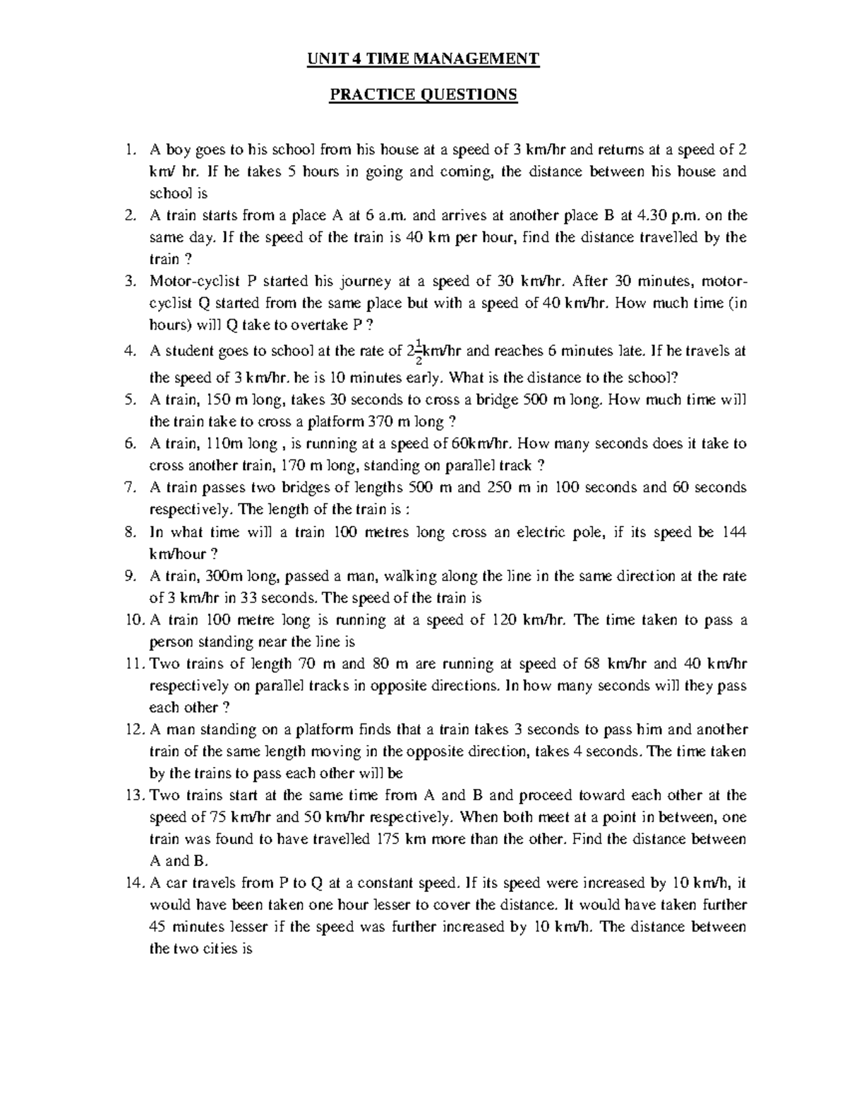 EPC UNIT 4 Time Management Practice Questions - Studocu