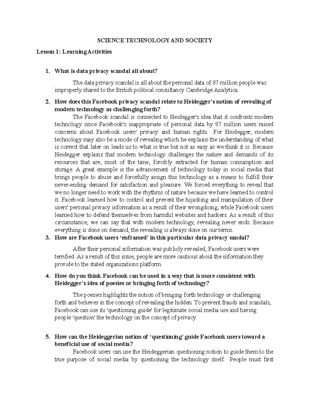 Module 2 Lesson 1 - Learning Activity - SCIENCE TECHNOLOGY AND SOCIETY ...