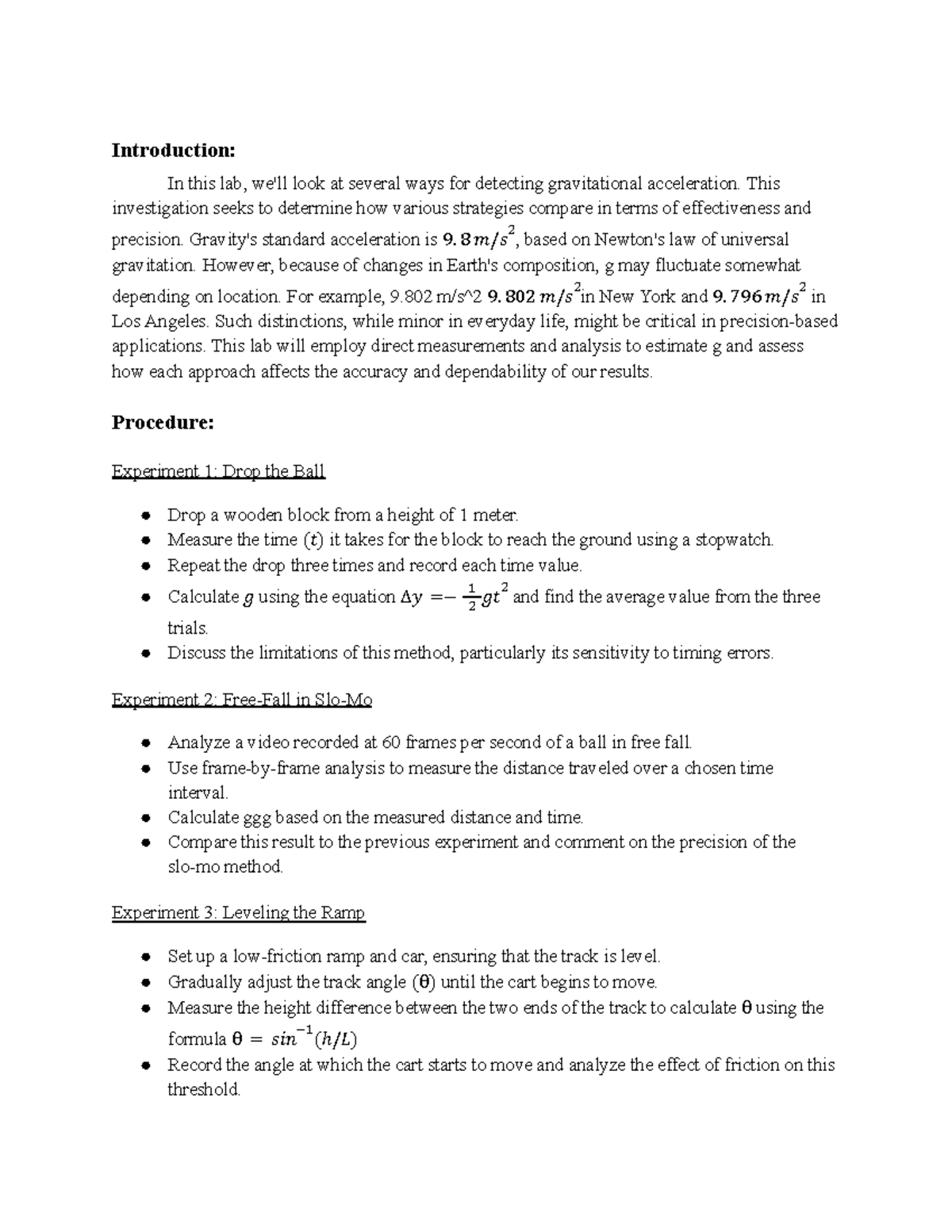 Lab 3 Report: Investigating Gravitational Acceleration Methods - Studocu
