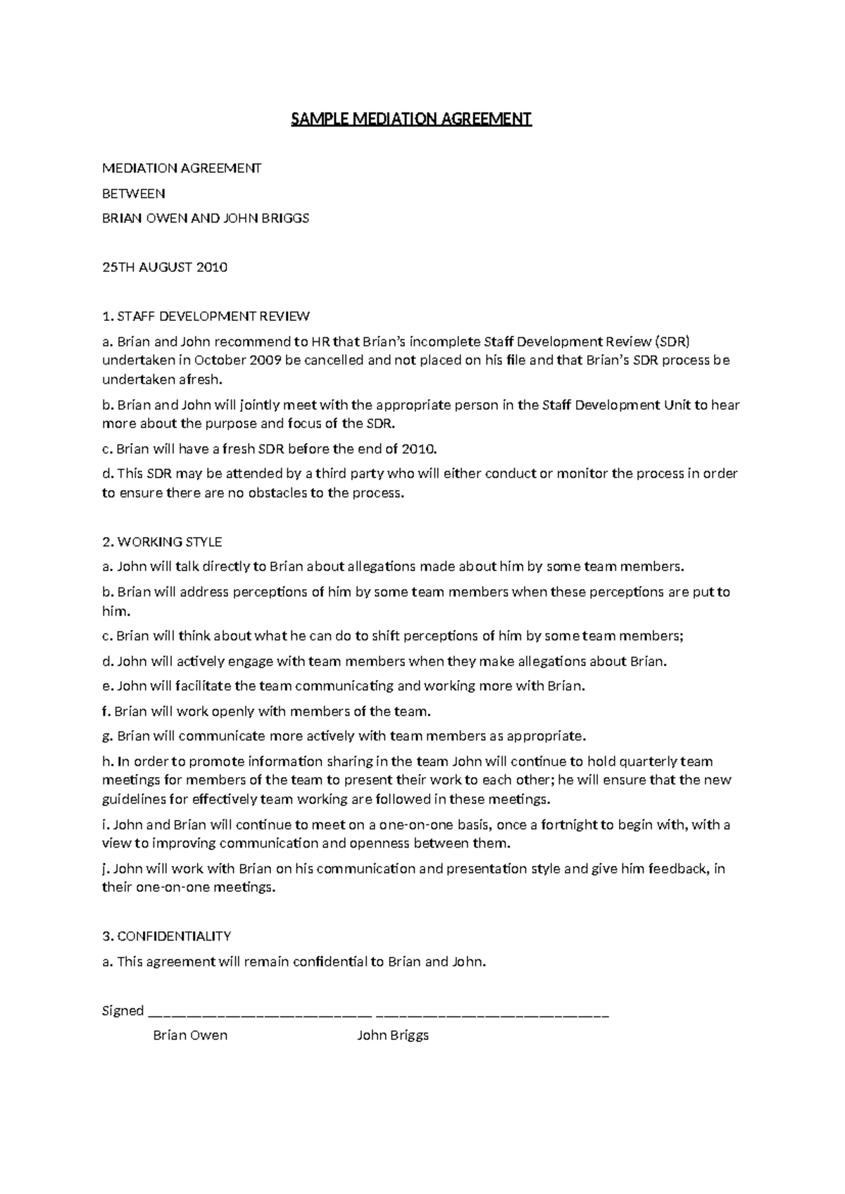 Sample Mediation Agreement - SAMPLE MEDIATION AGREEMENT MEDIATION ...