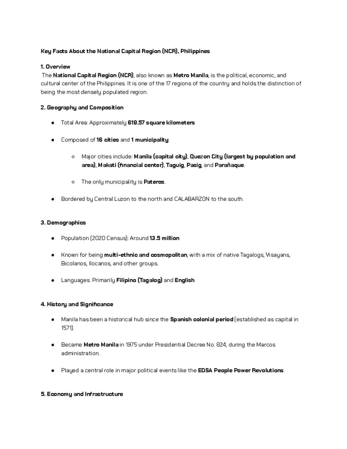 Key Facts on NCR (National Capital Region), Philippines - Studocu