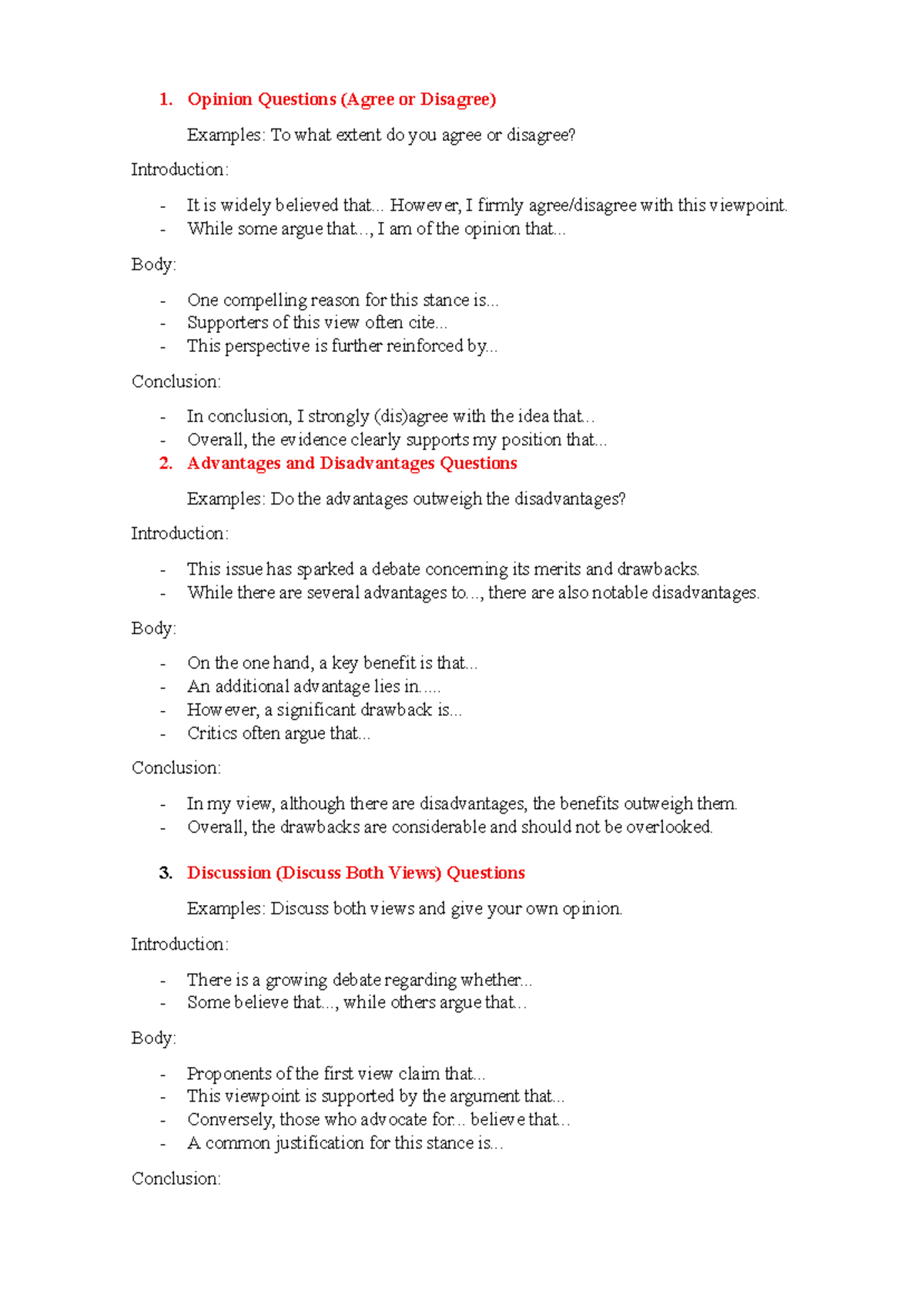 IELTS Writing Template: Opinion, Discussion, & Problem-Solution - Studocu
