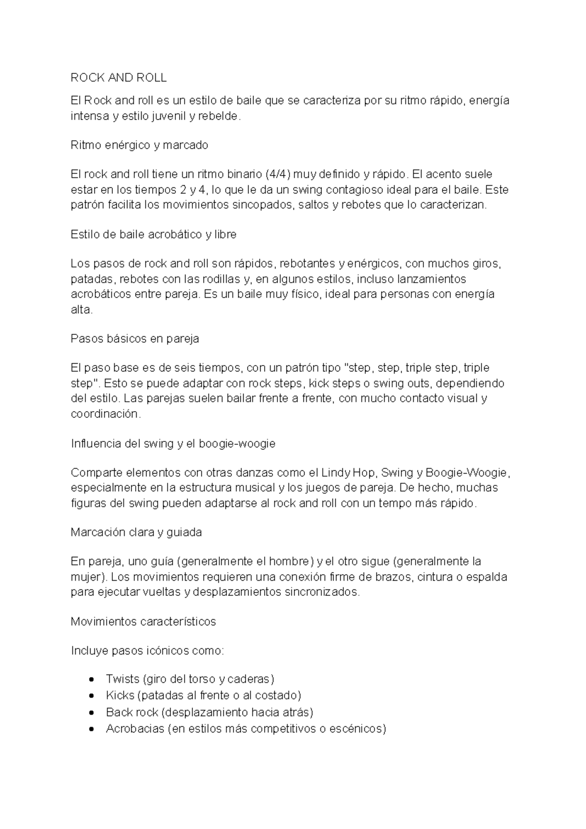 ROCK AND ROLL - Contexto y Características del Baile - Studocu