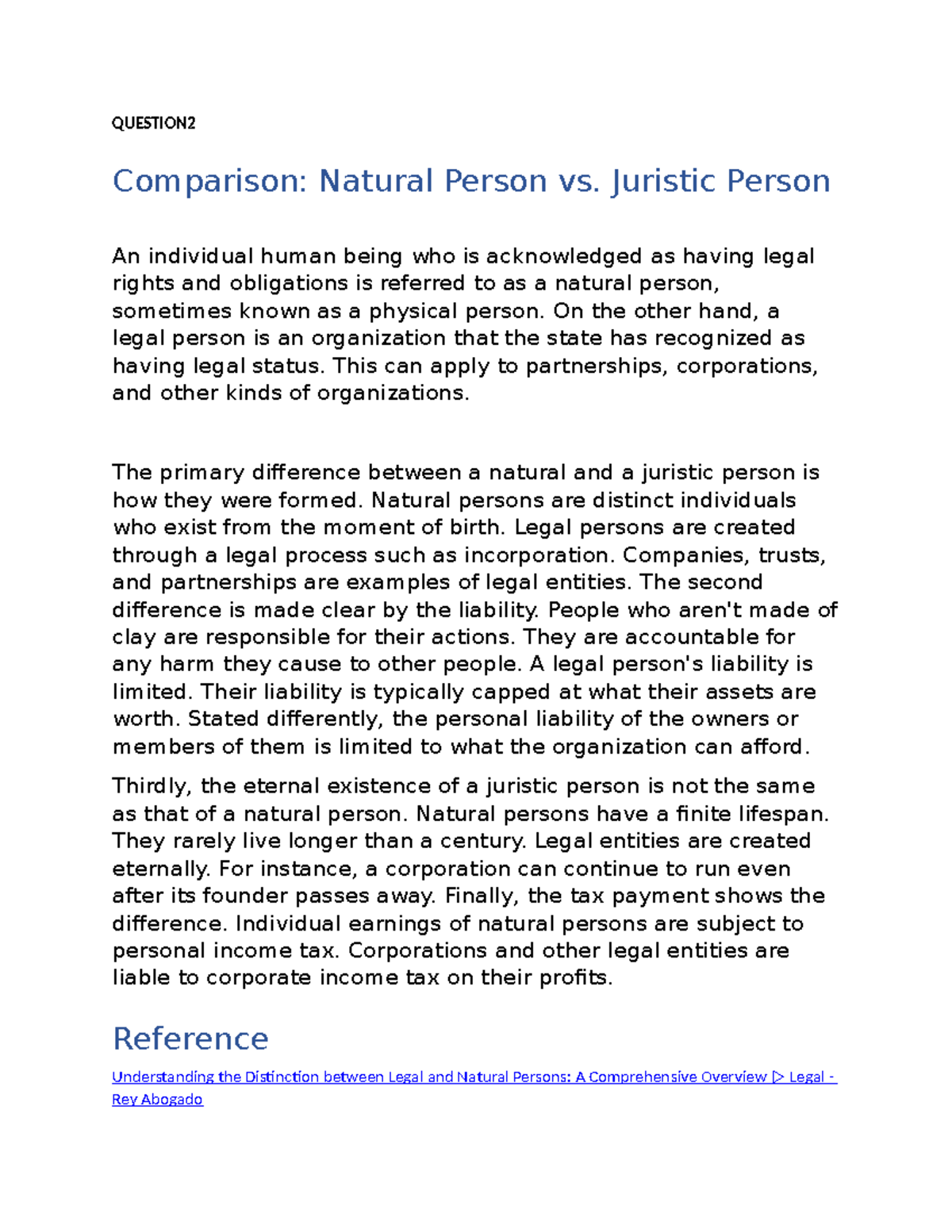 Natural vs Juristic Person: Key Differences Explained - Studocu