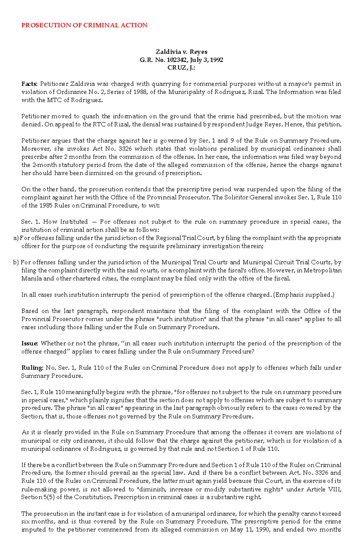 Case digest on rule 110 and 111 of the revised rules on criminal ...