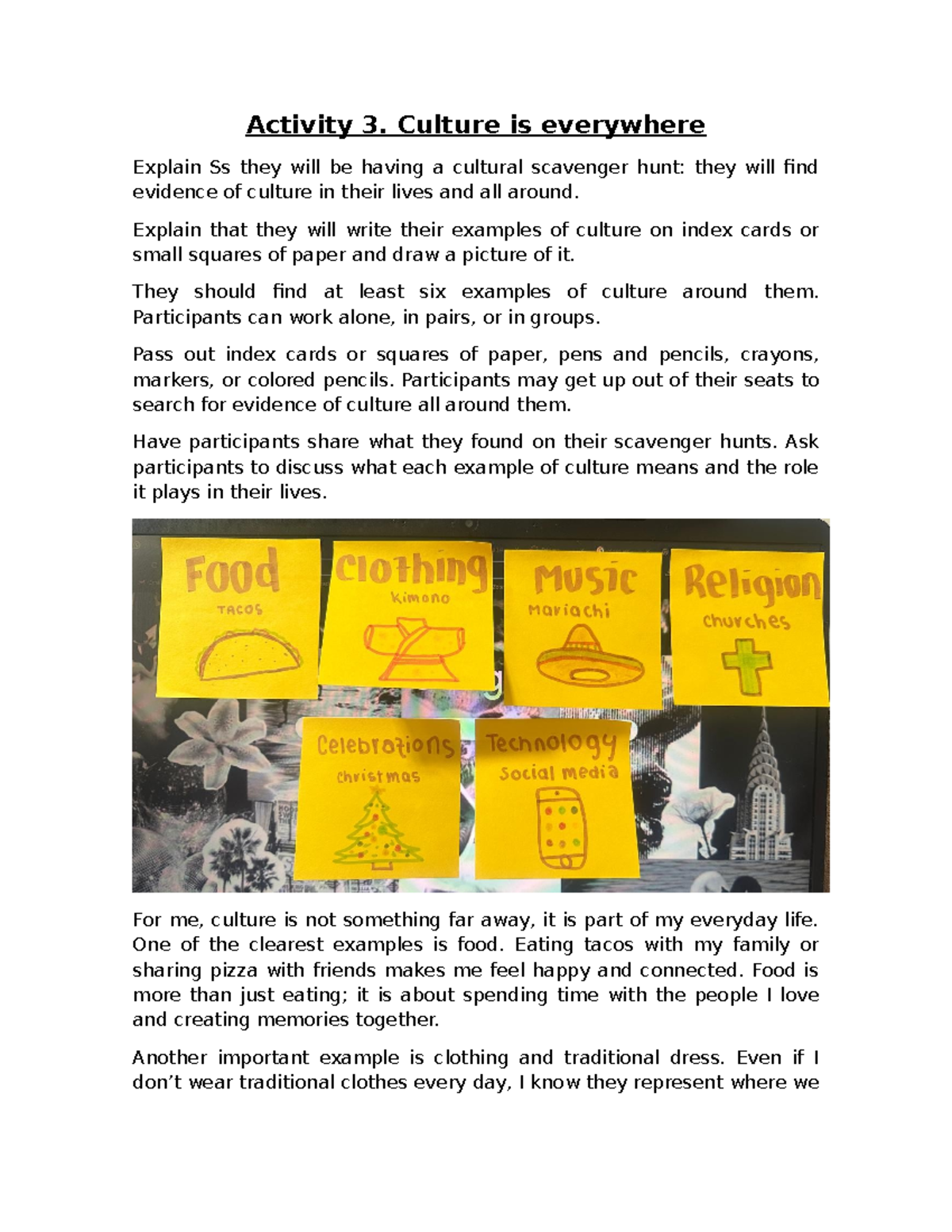 Activity 3: Cultural Scavenger Hunt - Exploring Everyday Culture - Studocu