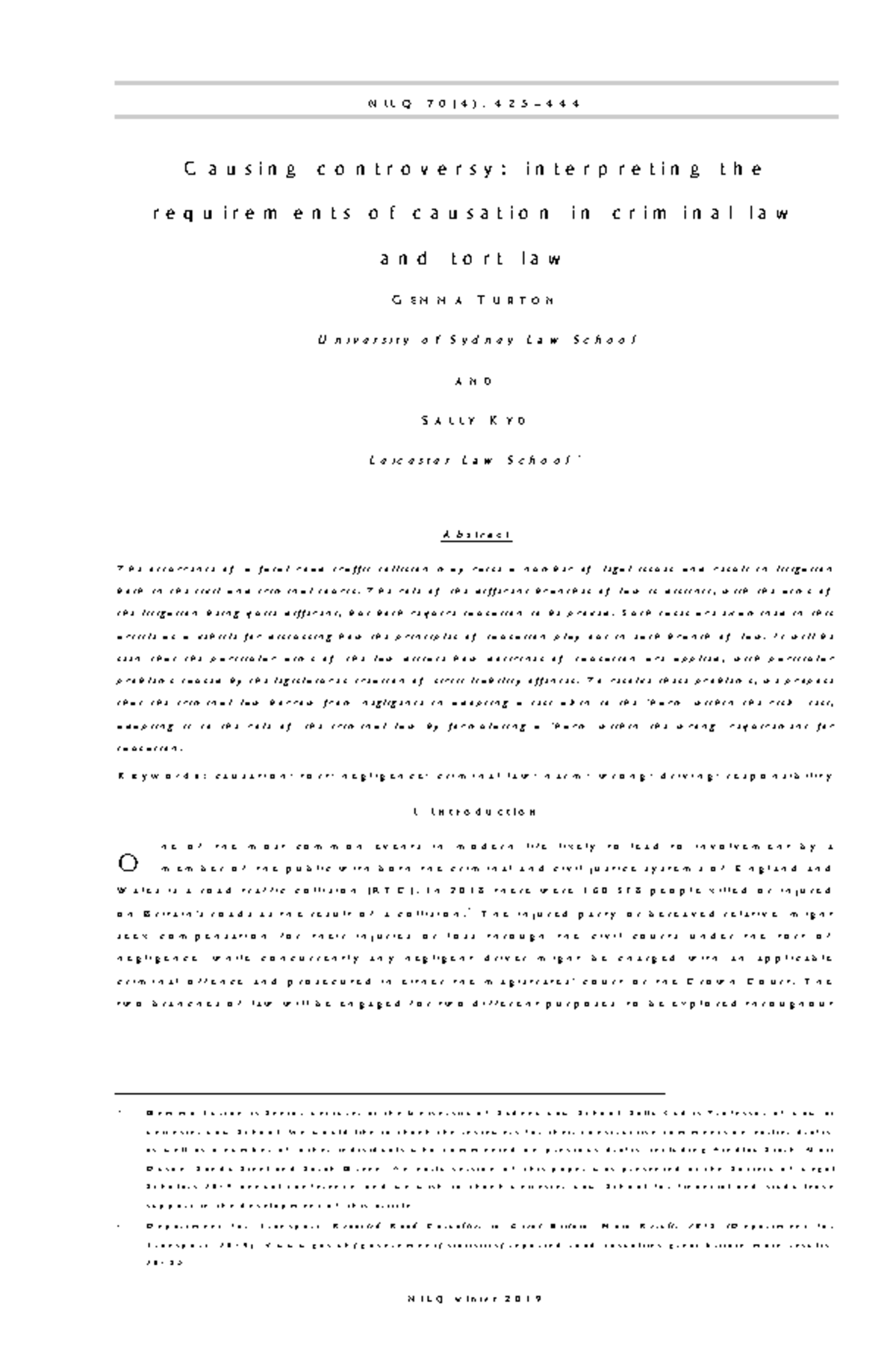 NILQ 70(4): Causation in Criminal and Tort Law: A Comparative Analysis ...