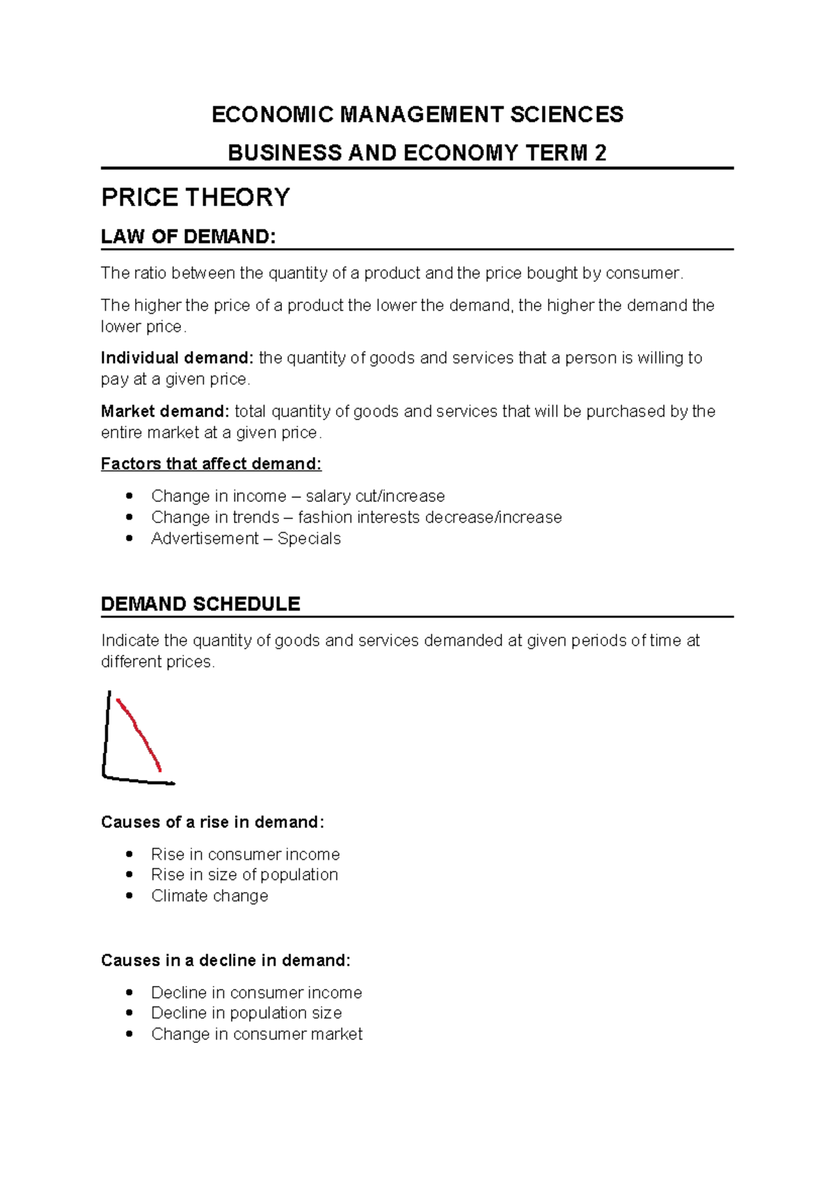 Economic Management Science GR.9 Term 2: Price Theory & Supply Analysis ...