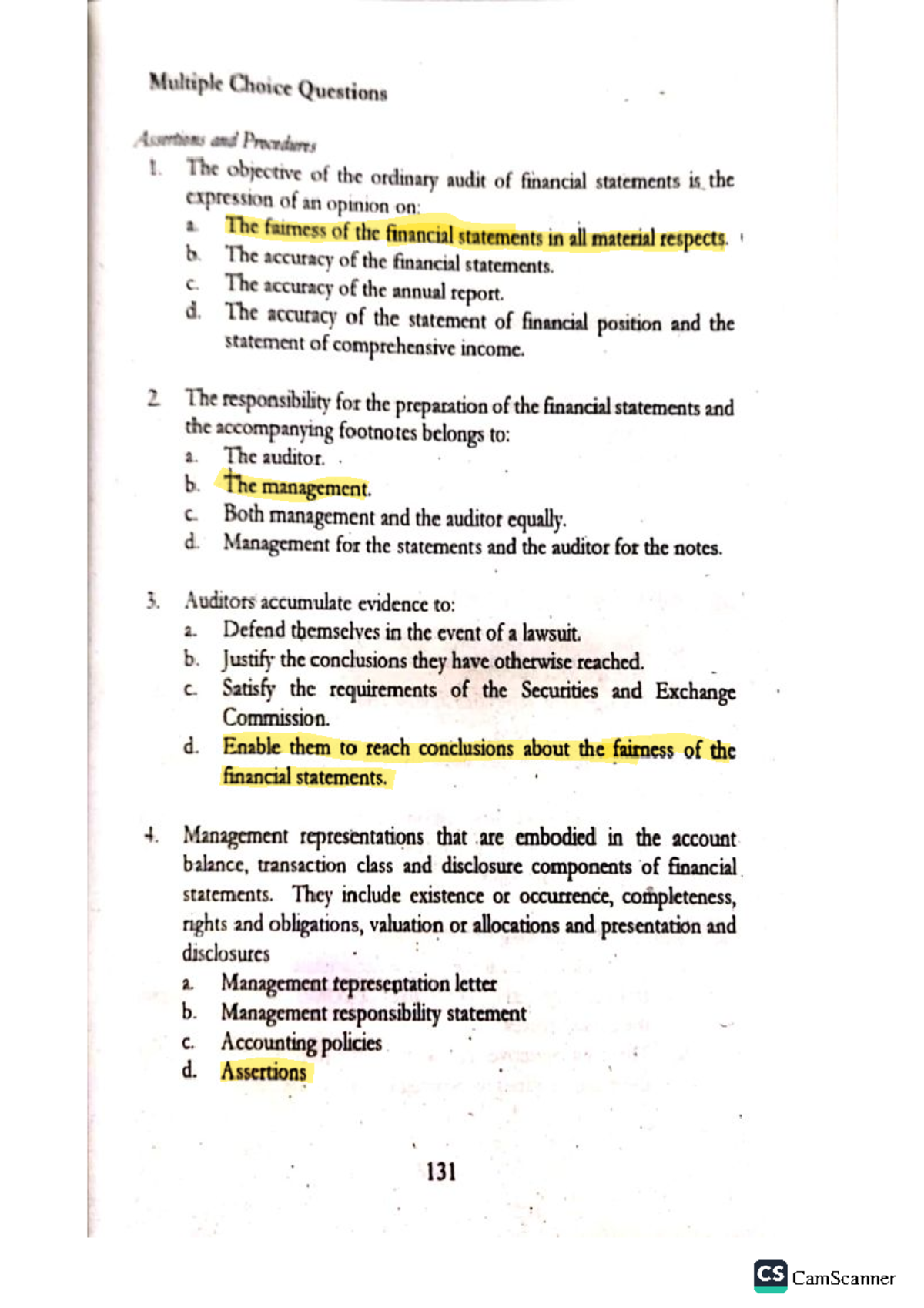 Chap4 - AUDIT THEORY: Multiple Choice Questions & Key Procedures - Studocu