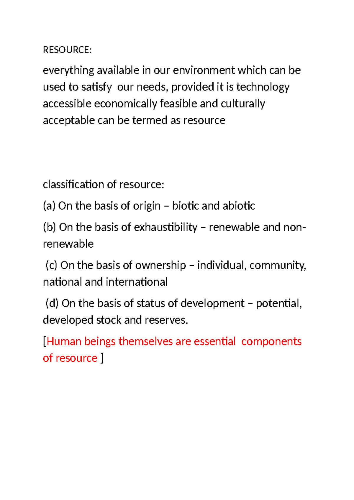 RESOURCE CLASSIFICATION AND DEVELOPMENT NEEDS - JLS 101 - Studocu