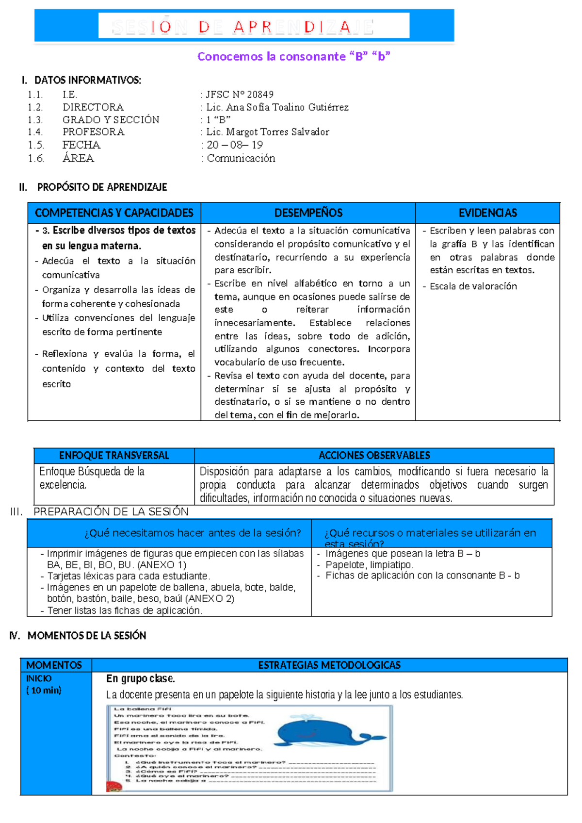 Sesión de Aprendizaje: Reconocimiento de la Consonante B - Grado 1 "B ...