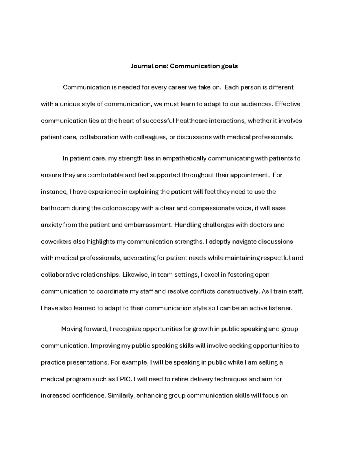 Journal 1 communication - Journal one: Communication goals ...