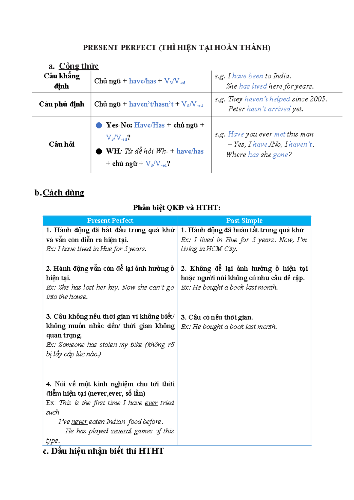 U2 FINAL EXAM NOTES: PHÂN BIỆT QKĐ VÀ HTHT (THÌ HIỆN TẠI HOÀN THÀNH ...