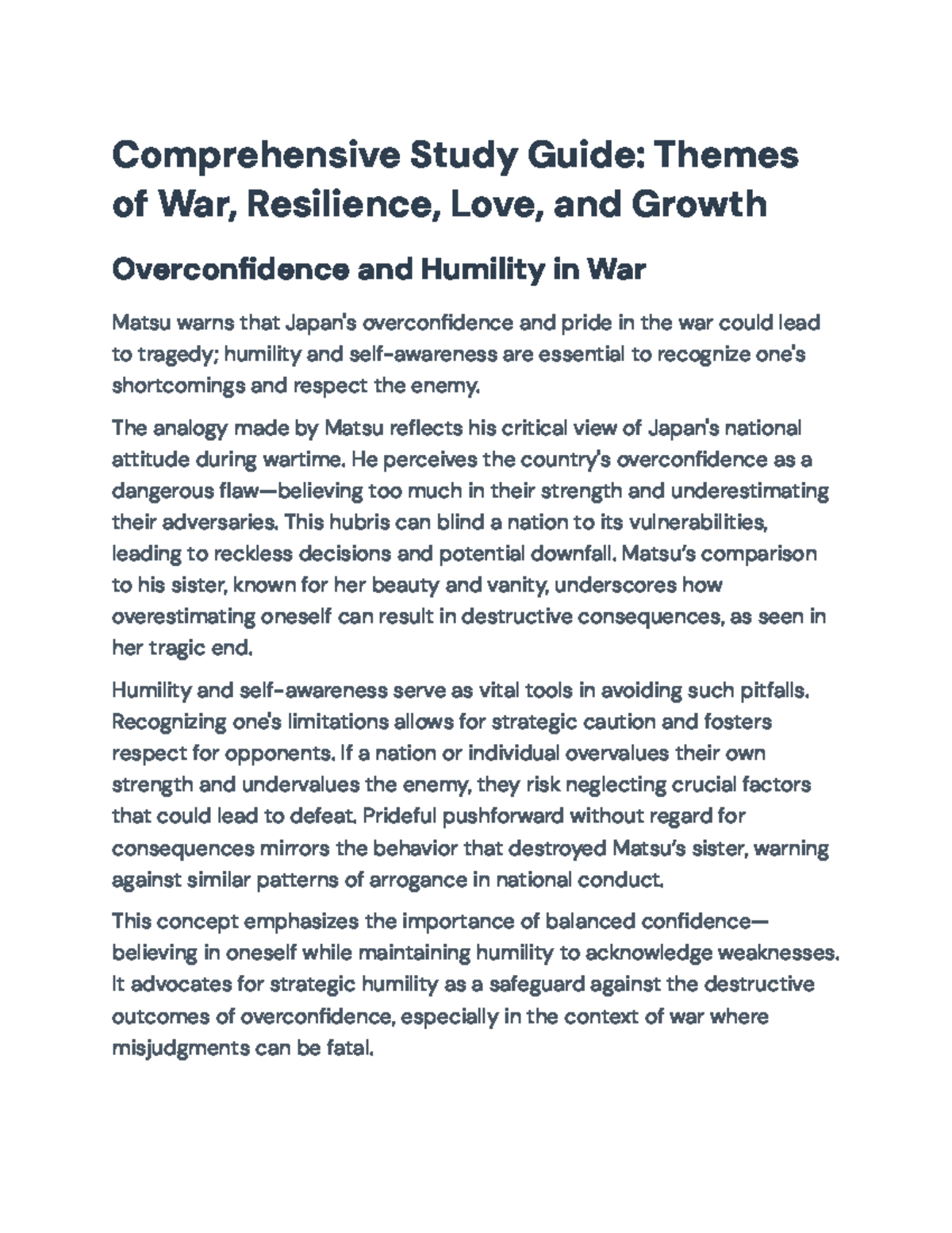 Comprehensive Study Guide: Themes of Resilience, Love, and War - Studocu