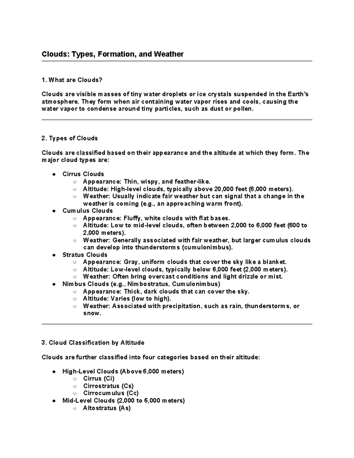 Clouds Review: Types, Formation, and Weather Analysis - Studocu
