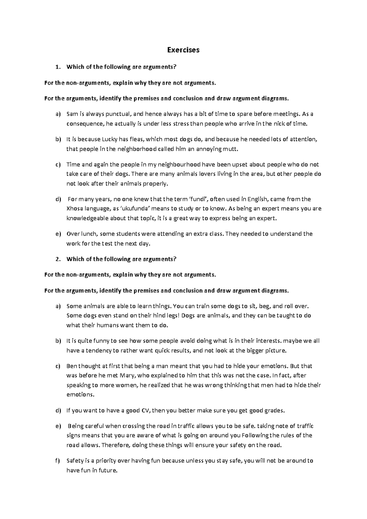 Exercises on Argument Diagrams and Analysis - Studocu