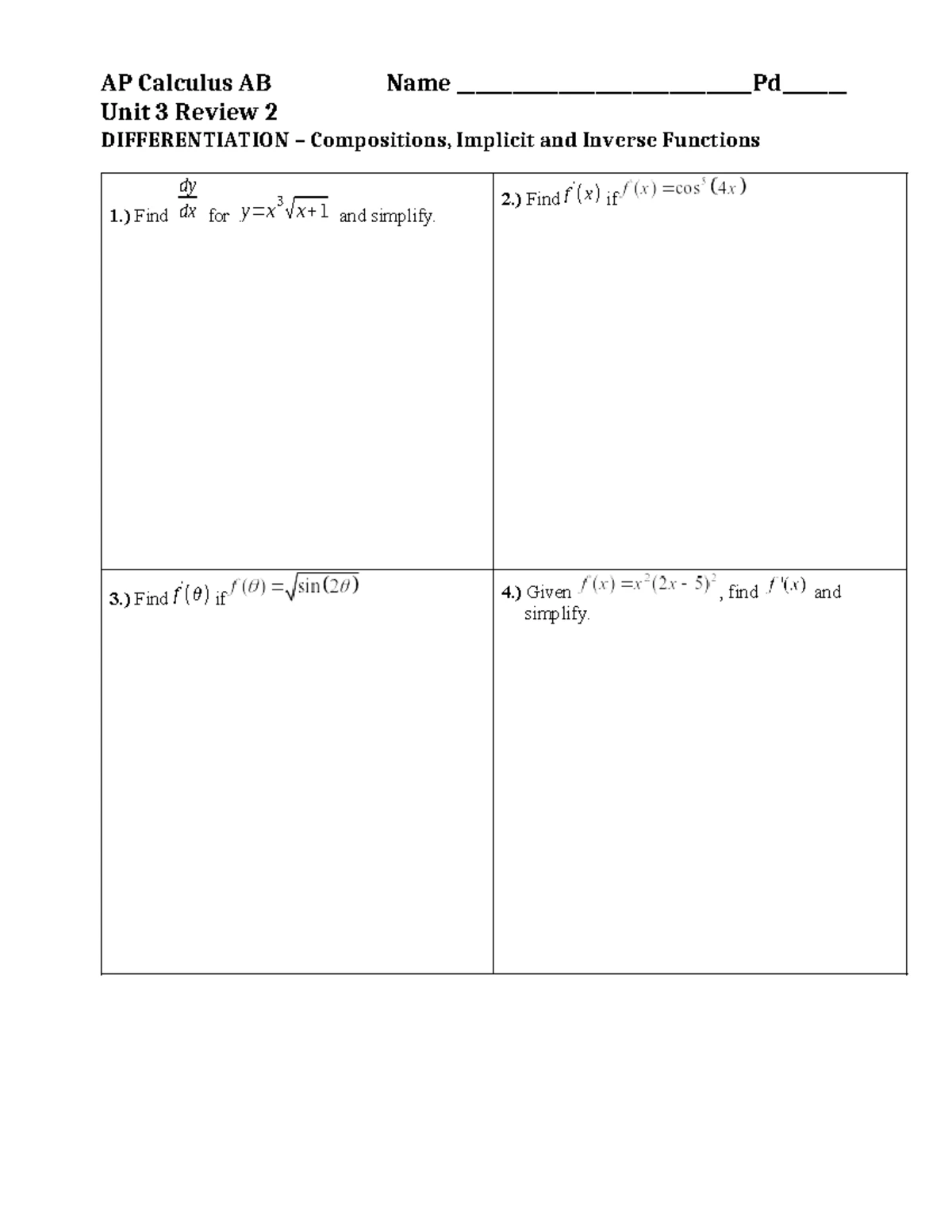 Calculus Puzzle: Mixed Derivatives I & III - Roxanne Eckenrode - Studocu