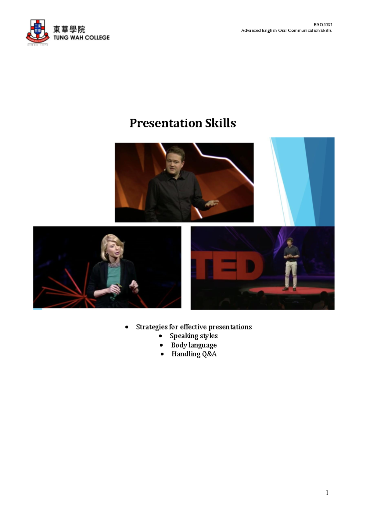 ENG3007 Advanced English Oral Communication Skills: Effective ...