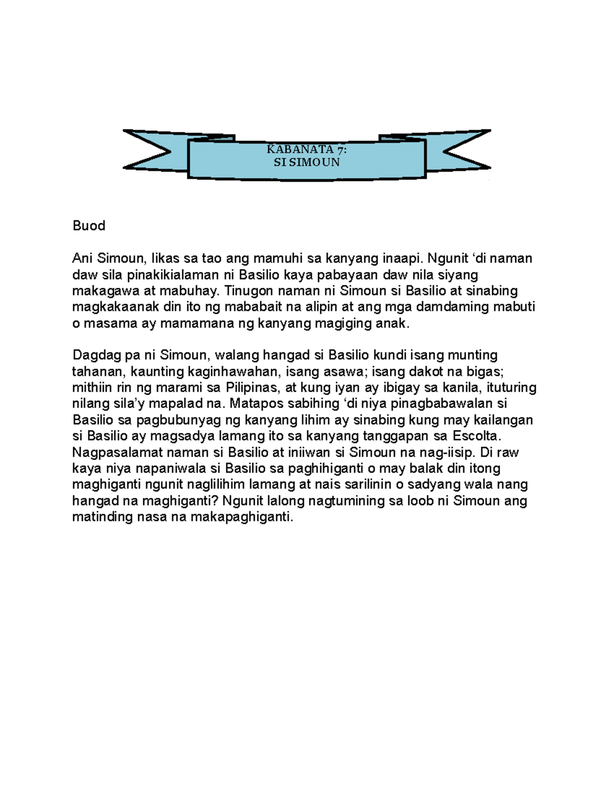 Buod k7 - El Filibusterismo - KABANATA 7: SI SIMOUN Buod Ani Simoun ...