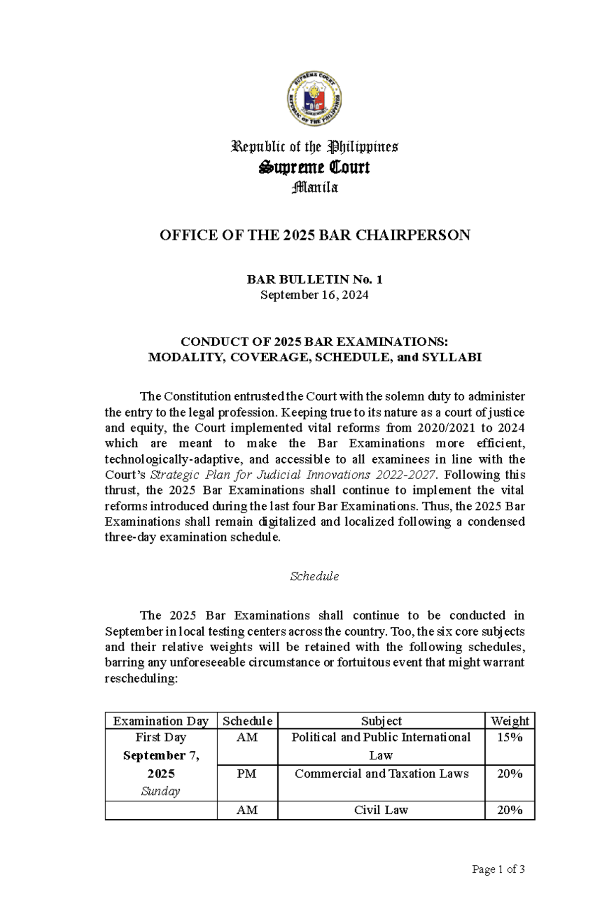 2025 Bar Examinations Syllabus: Coverage & Schedule Overview - Studocu