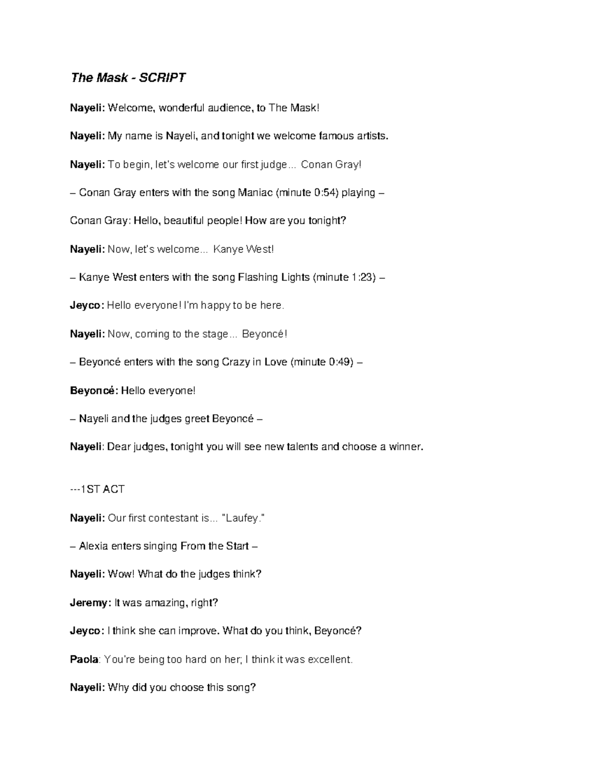 The Mask - SCRIPT for Performance Showcase (Final Exam) - Studocu