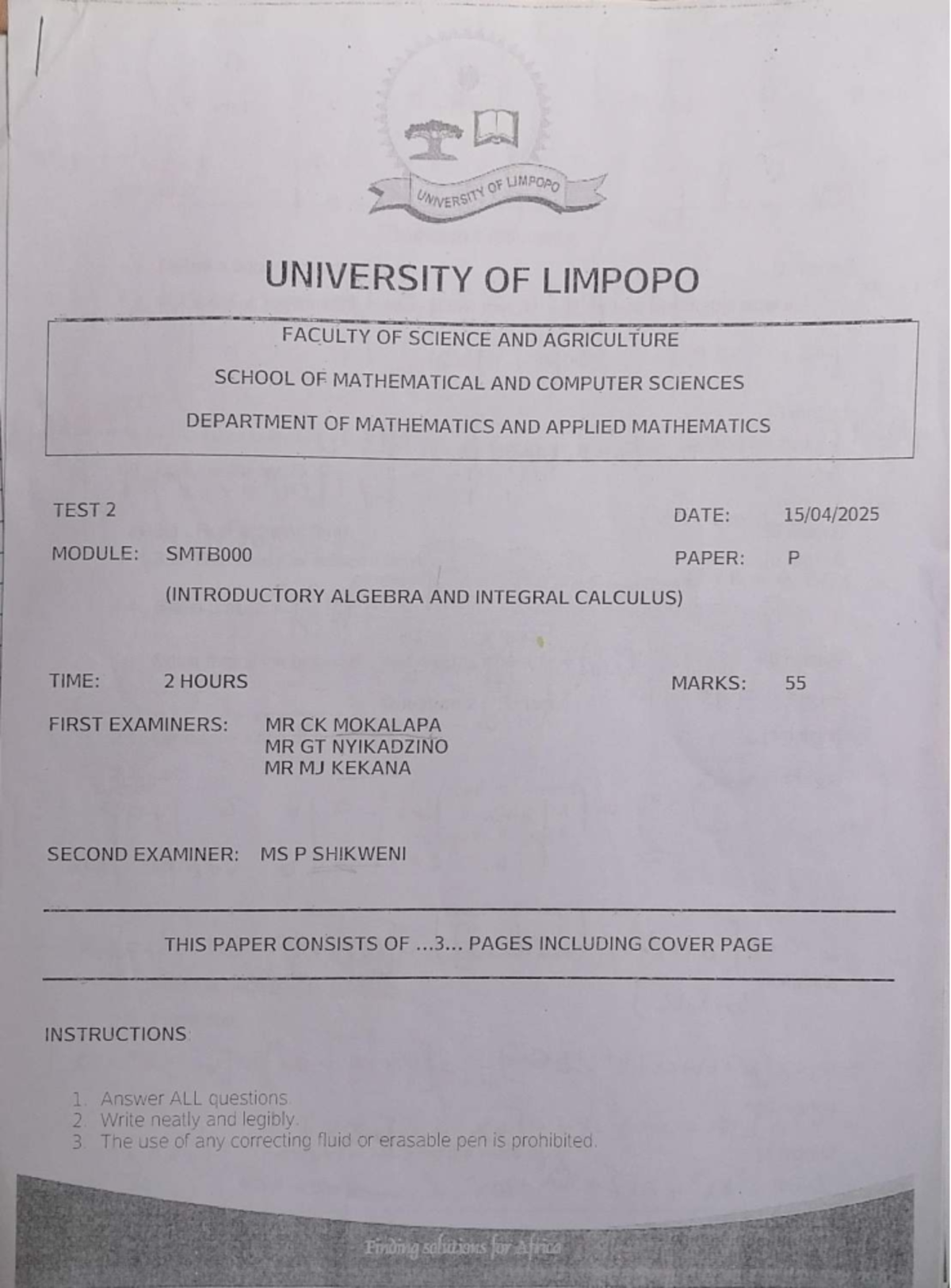 SMTB000 Test 2 2025 - Matrix Preparation Guide - Studocu