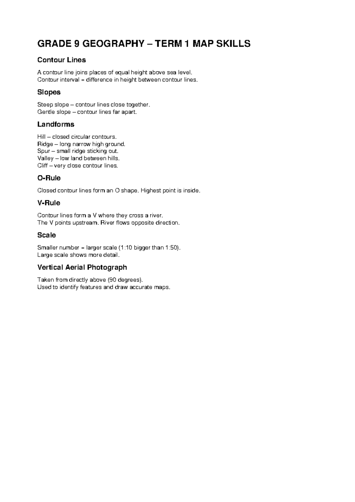 GRADE 9 GEOGRAPHY TERM 1 MAP SKILLS: Understanding Contour Lines - Studocu