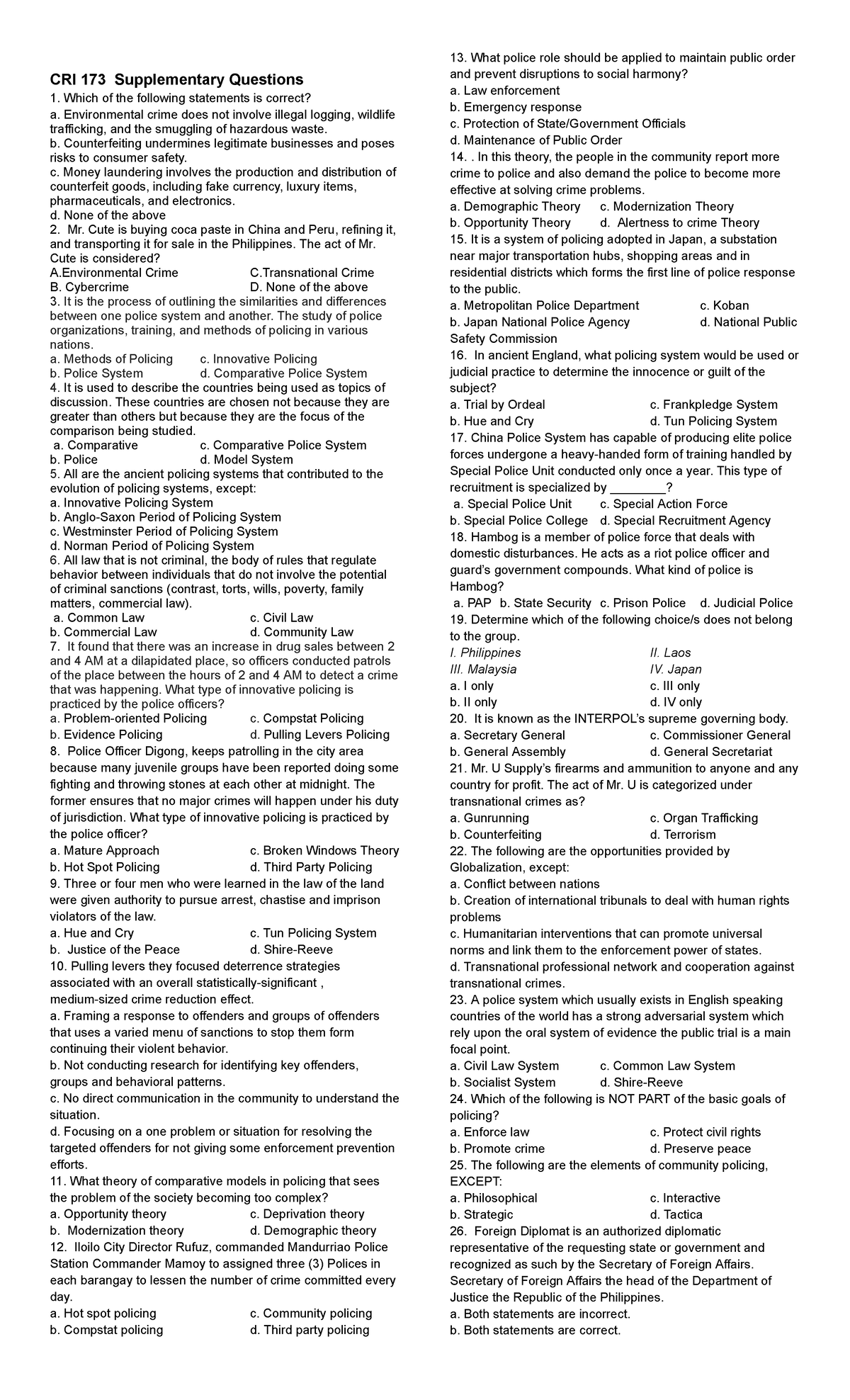 CRI 173 Supplementary Questions and Answers for Pre-Comprehensive Exam ...