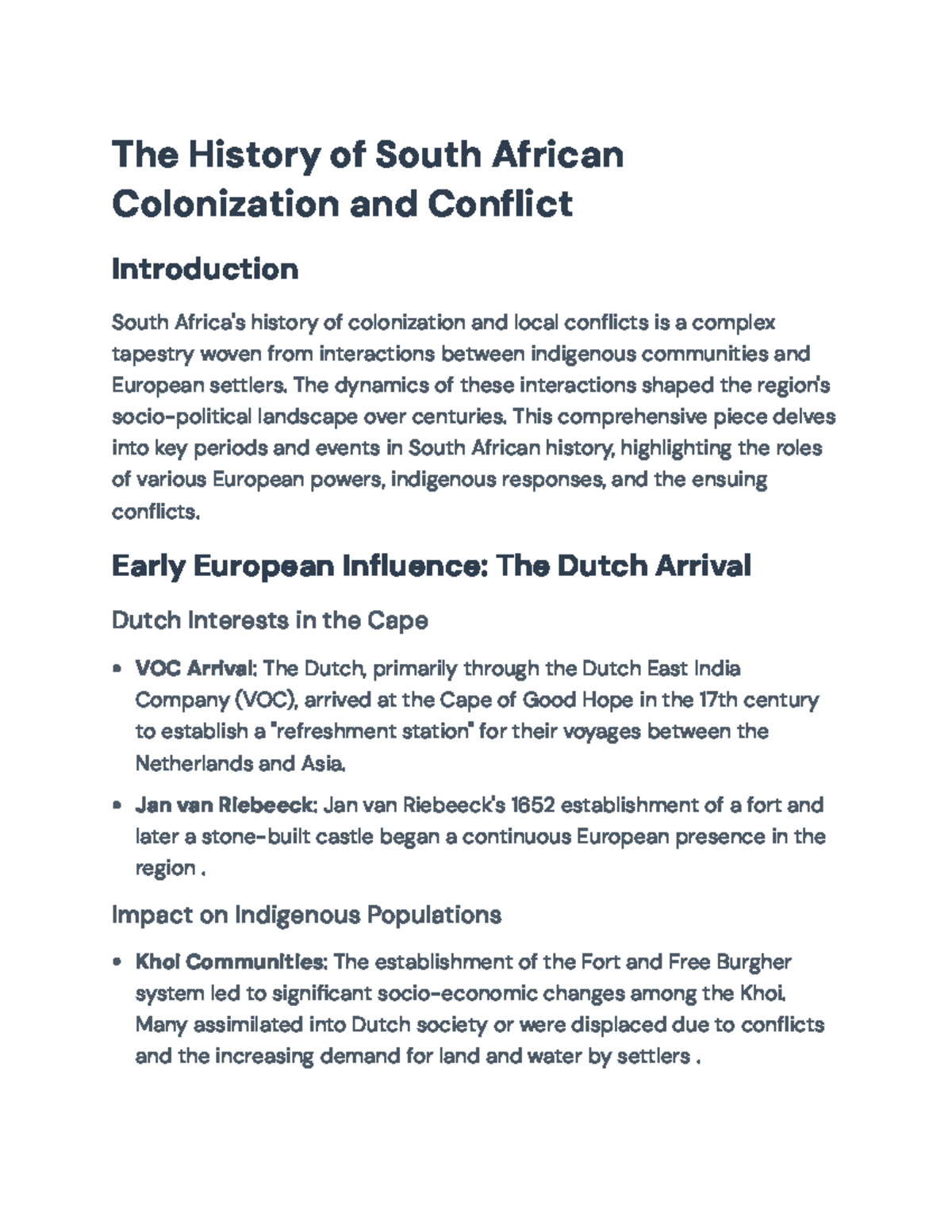 Colonization and Conflict in South Africa: A Detailed Study of History ...