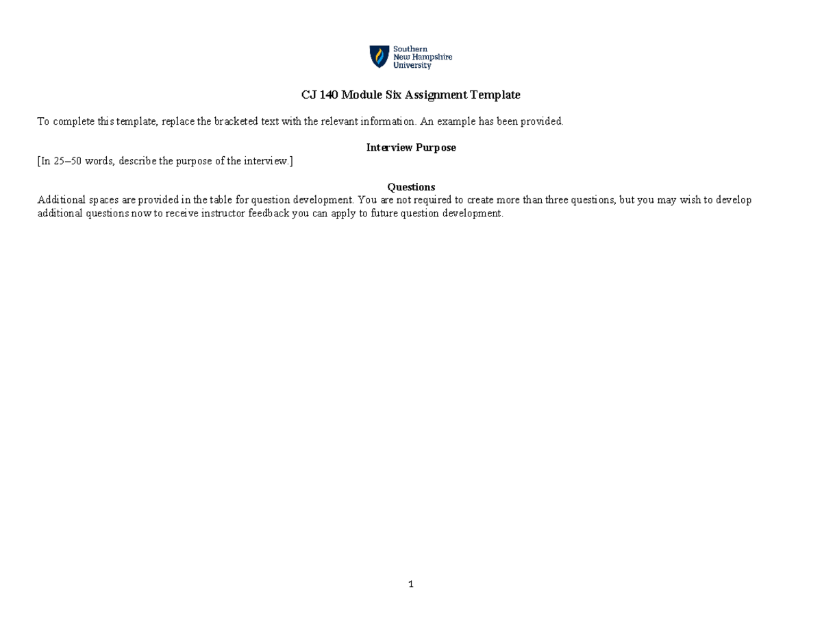 CJ 140 Module Six Assignment - An example has been provided. Interview ...