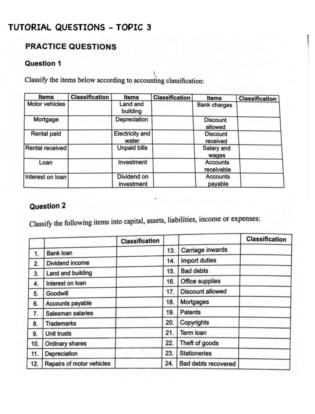 ACC407 Tutorial - Topic 3 - TUTORIAL QUESTIONS TOPIC 3 PRACTICE ...
