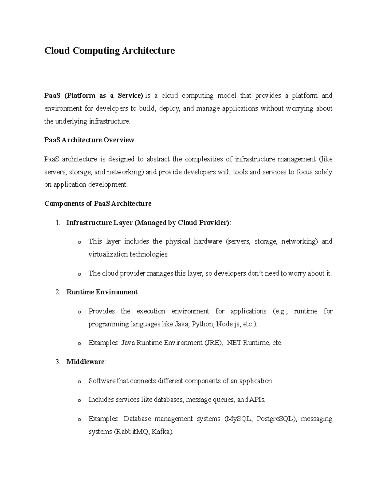 UNIT 2: Cloud Computing Architecture Overview and PaaS Insights - Studocu