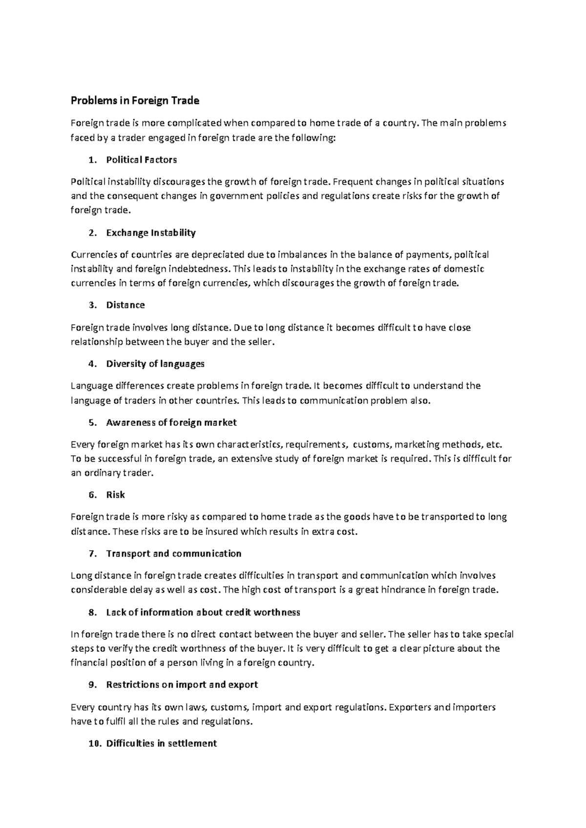 Challenges in Foreign Trade: Key Issues and Concerns - Studocu