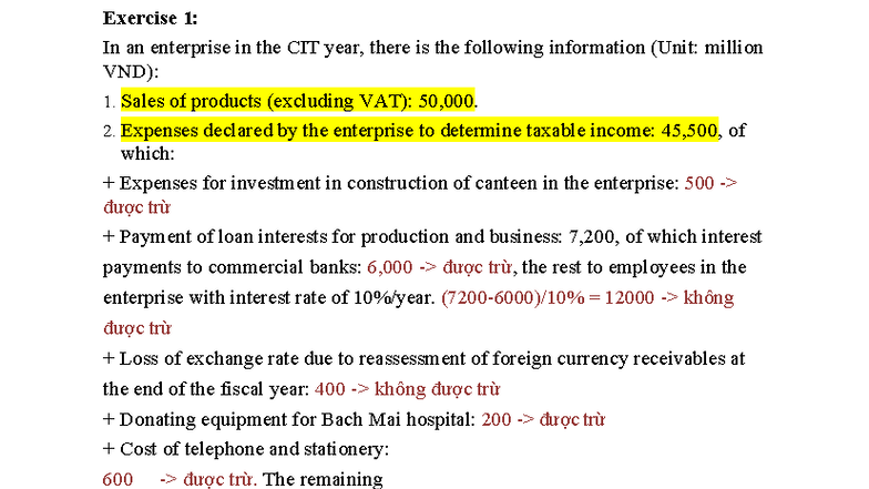 CIT Calculation Exercises: Year 2023 Analysis and Requirements - Studocu