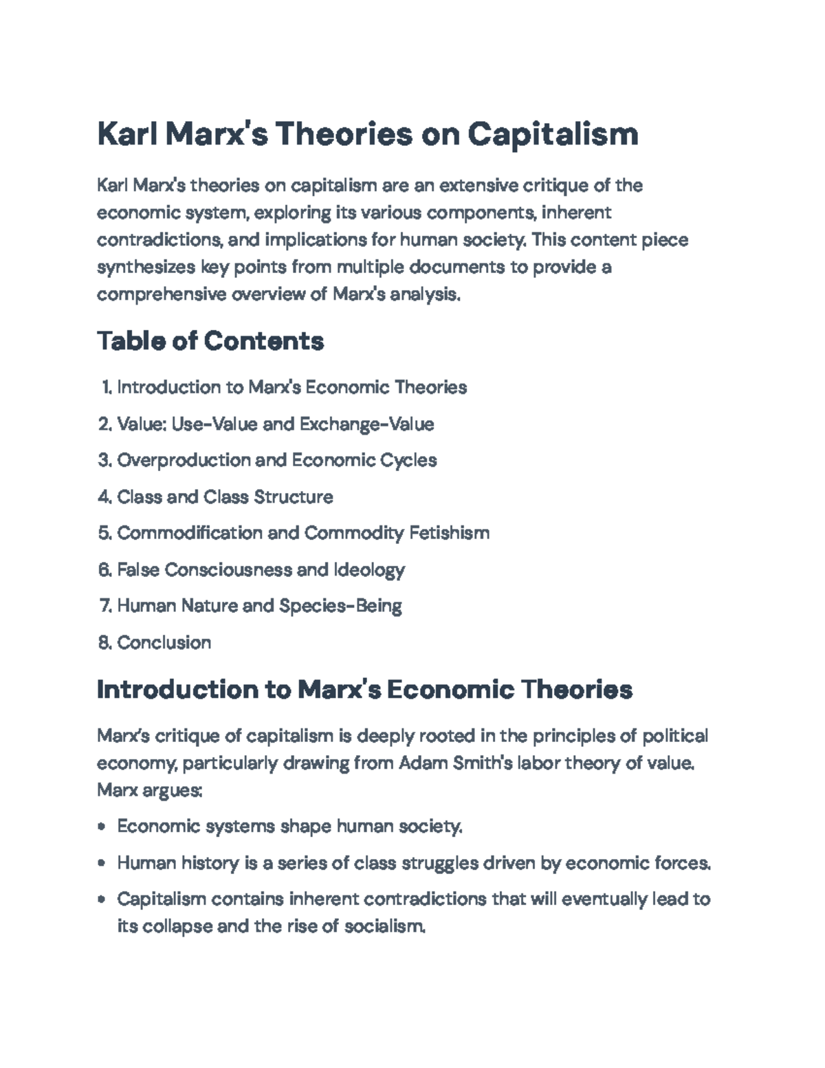 Final Exam Notes on Karl Marx's Theories of Capitalism - Karl Marx's ...